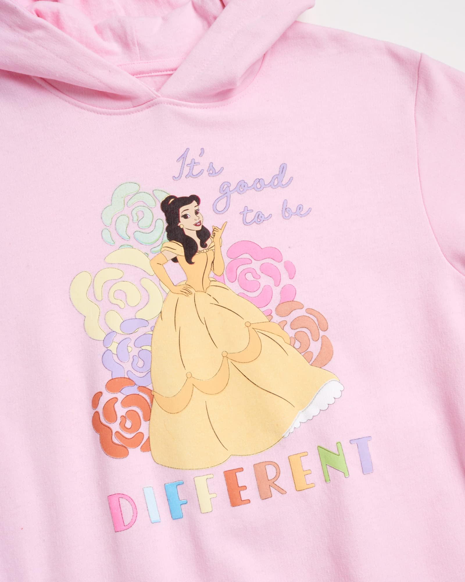 Disney Girls' Princess Sweatshirt β Frozen Elsa Anna, Cinderella, Belle, Moana Pullover Hoodie (2T-7), Size 4T, Belle Pink