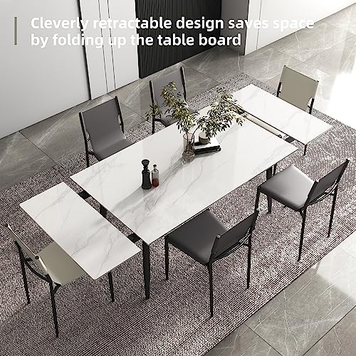 Luck Live 62.9'' to 94.4'' Extendable Dining Tables for 4 to 8 - New sintered Stone Material Rectangle Dining Table -High Hardness,White, Easy