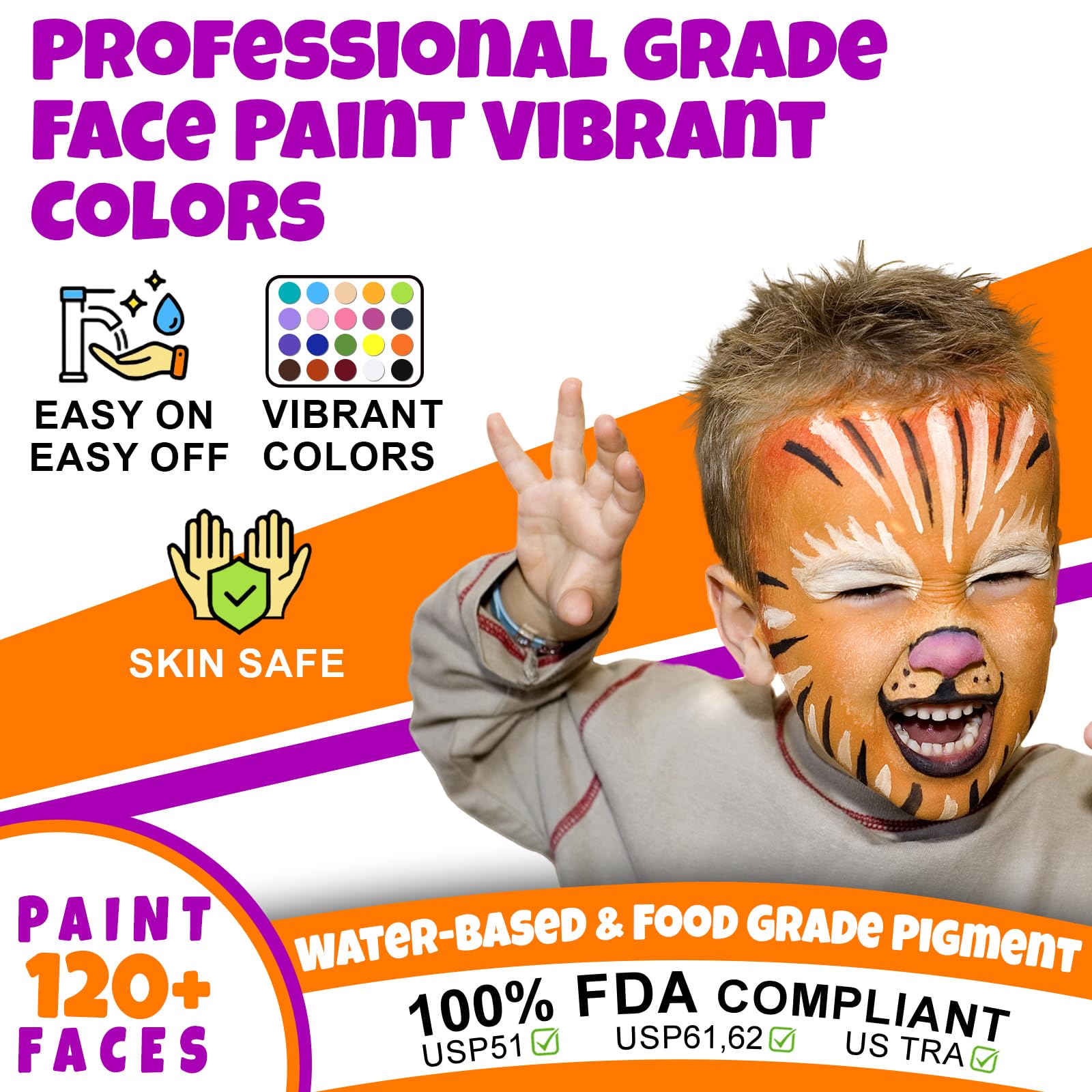 Drawdart Face Painting Kit for Kids - 20 Colors Water Based Non Toxic Face Paint Kit, Professional Face Paint for Kids with Stencils & Brushes - Parties, Birthdays, Halloween Face Body Makeup Kit