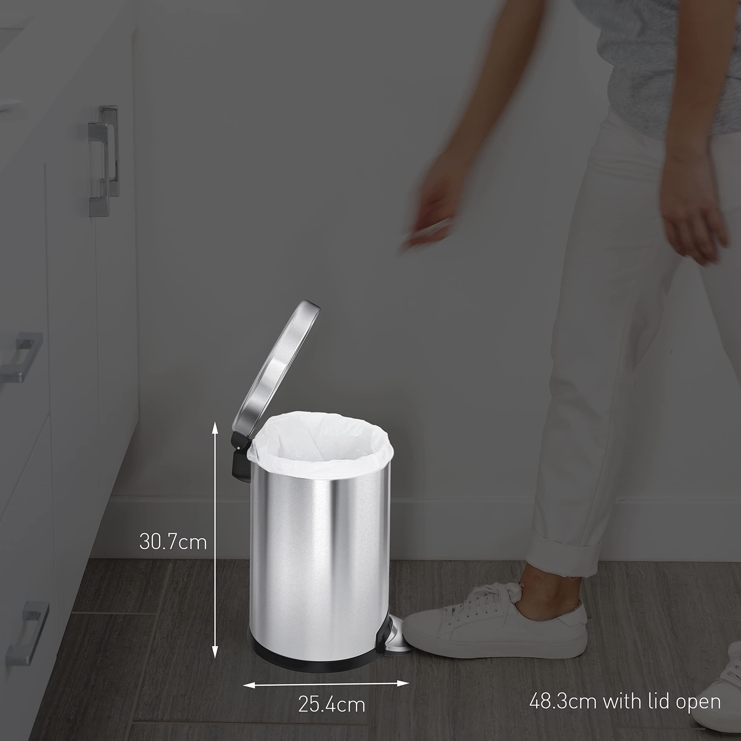 simplehuman Round Pedal Bin, 4.5 L - White Steel