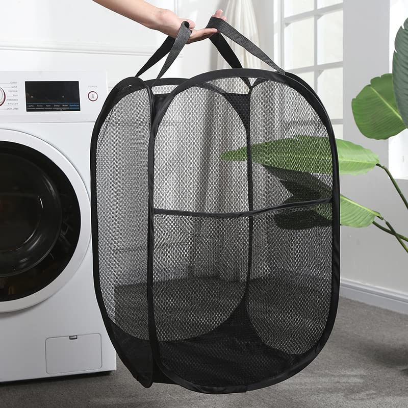Laundry Hamper - Portable, Durable Handles, Collapsible for Storage and Easy to Open. Folding Pop-Up Clothes Hampers are Great for The Kids Room, College Dorm or Travel - Black