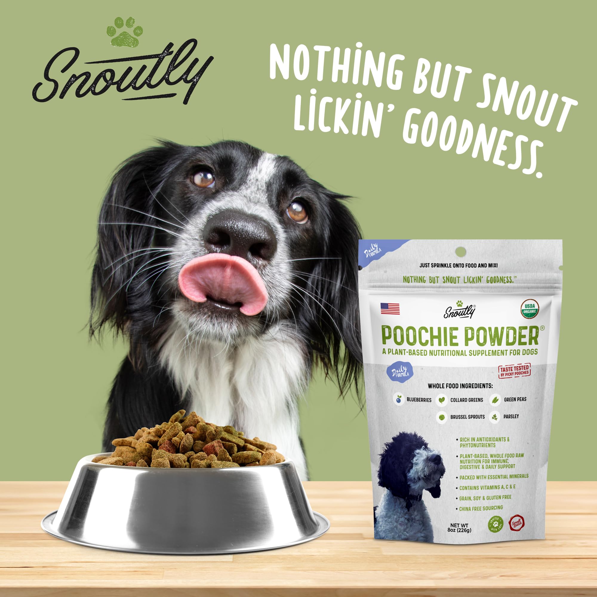 Snoutly Poochie Powder: USDA Certified Organic Dog Supplement & Super Multivitamin - Mother Nature's Vitamins & Minerals for All Dogs & All Ages, Nutritional & Digestion Support, RAW Superfood