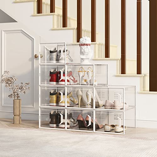 SEE SPRING XX-Large 12 Pack Shoe Storage Box, Clear Plastic Stackable Shoe Organizer for Closet, Space Saving Sneaker Shoe Rack Containers Bins Holders Fit up to Size 13 (Clear)