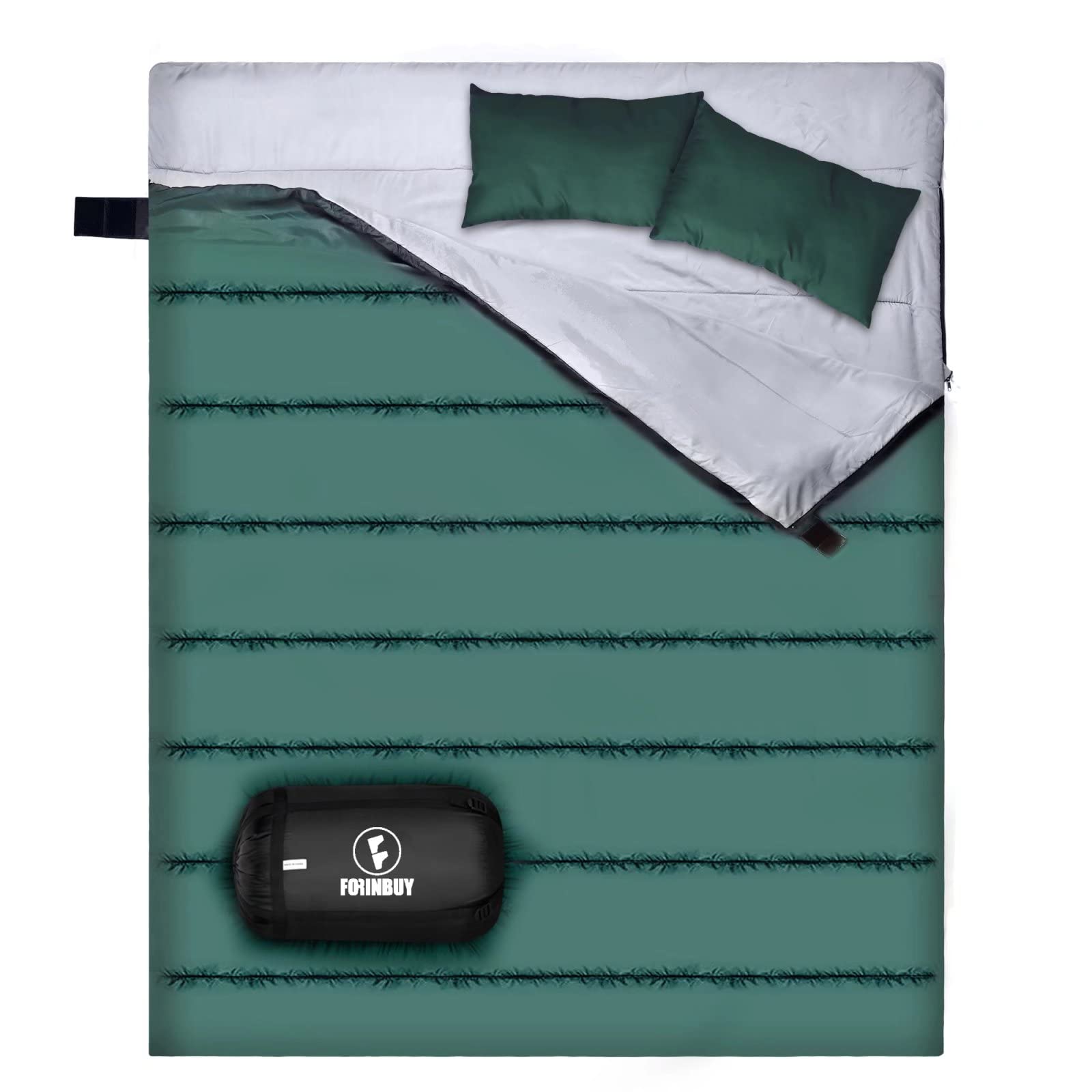 Double Sleeping Bags for Adults Waterproof Couple Two 2 Person Sleeping Bags for Camping Backpacking Hiking with 2 Pillows & Compression Sack Lightweight 3 Seasons Queen Size with 190T Liner