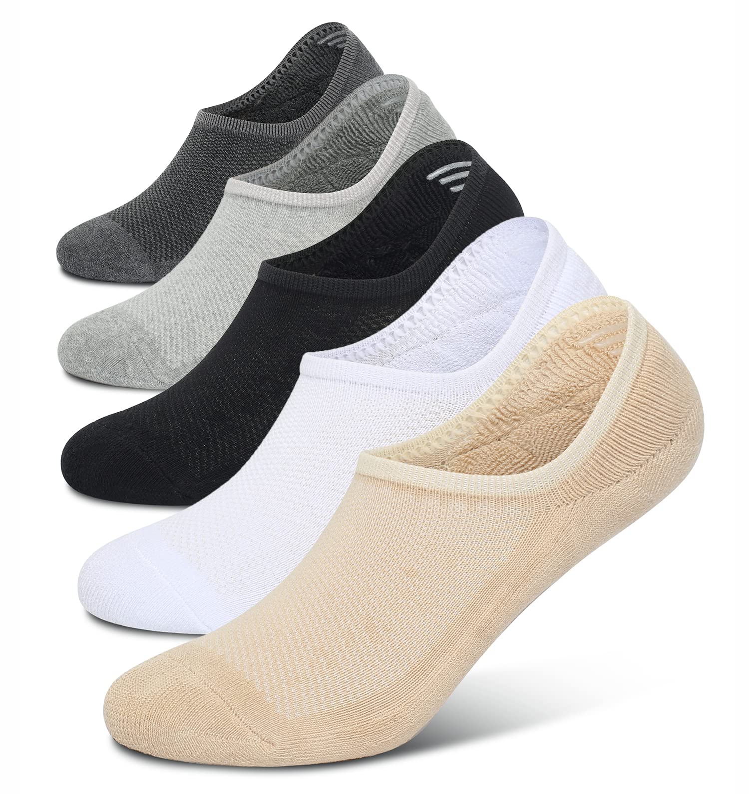 Henwarry Womne's Cushion Low Cut Ankle Socks Running Bamboo Mesh No Show Athletic Socks-5 Pairs (B03-Multicoloured, 9-11)
