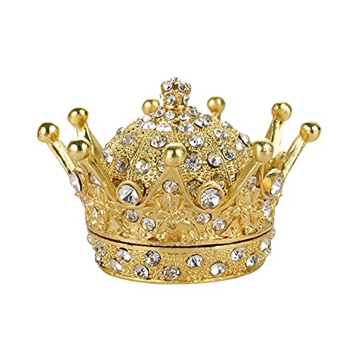 LONGSHENG - SINCE 2001 - Hand Painted Gold Crown Figurine Jewelry Trinket Box Wedding Favor Gift Ring Holder Desk Decor