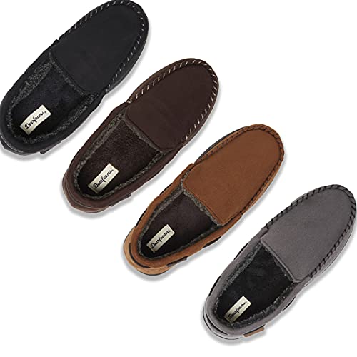 Dearfoams Men's Keaton Memory Foam Moccasin with Wide Widths Slipper, Chestnut Microsuede, Large