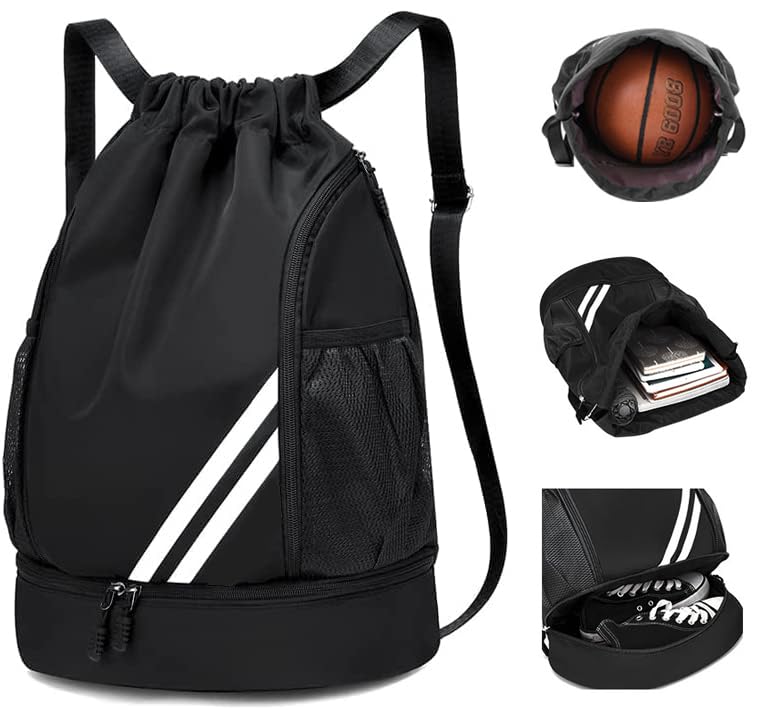 Drawstring Backpack Sports Gym Bag with Shoes Compartment, Waterproof Draw String Back Bag for Men Women (Orange)