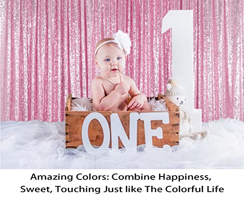 Pink Gold Sequin Curtains Sequin Backdrop 4x8 Feet Sheer Curtans Panels Wedding Photo Backdrop Sequin Backdrop Curtains for Parties (4FTx8FT, Fuchsia Pink)