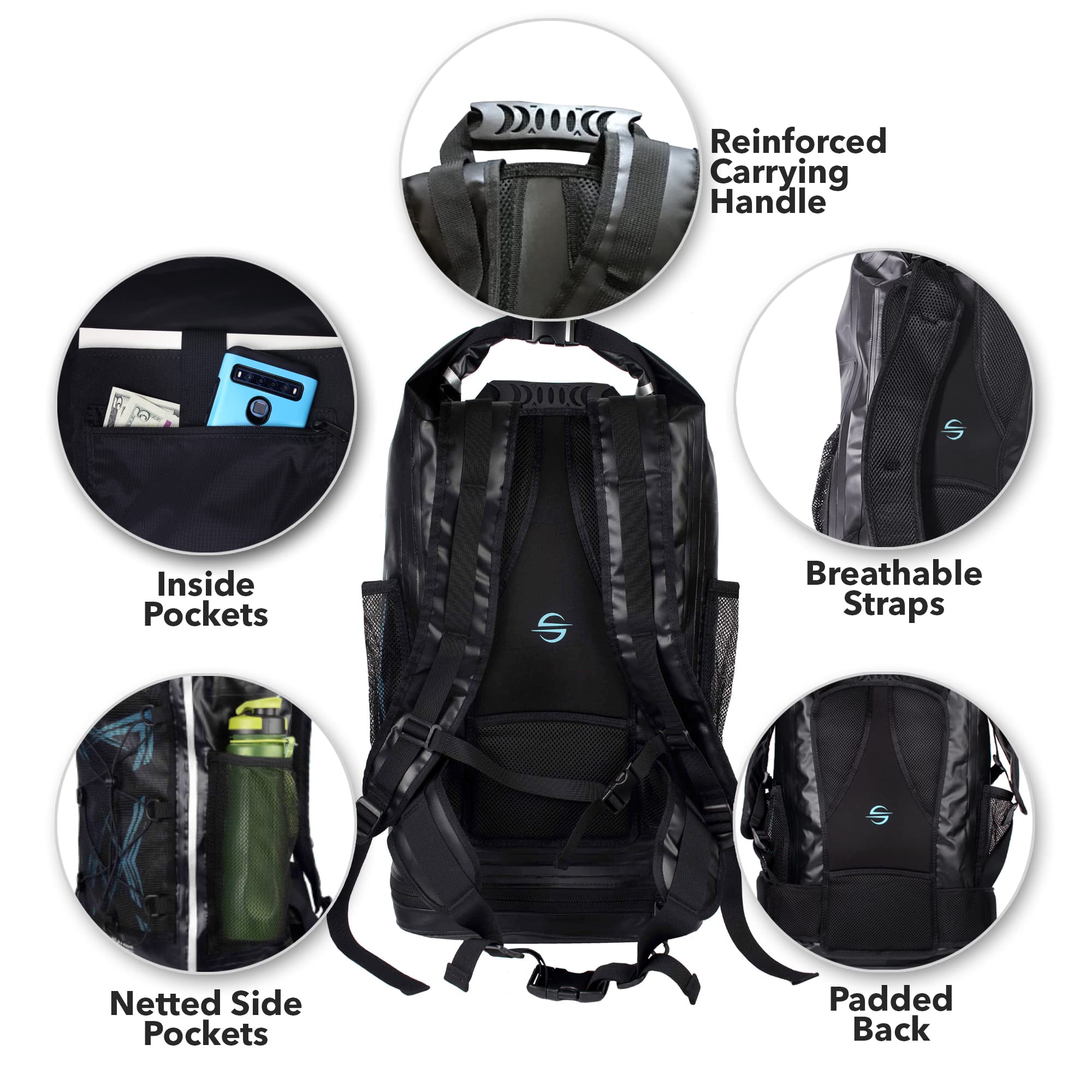 Dry Bag Backpack Waterproof 40L Heavy Duty Roll-Top beach bag with Compartment for Dirty Stuff for Travel, Hiking, Boating