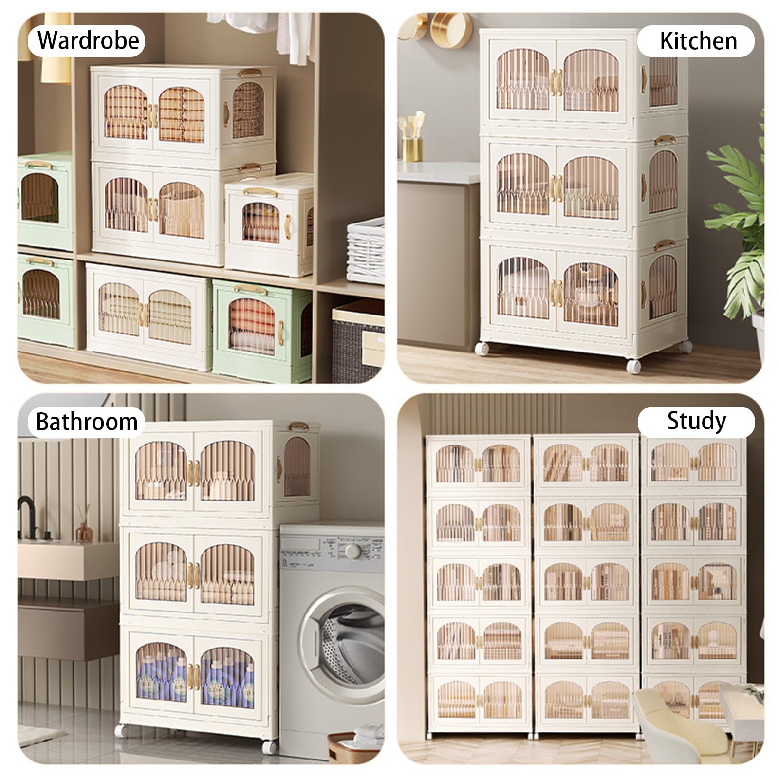 FXTNKYY Storage Bins with Lids,Collapsible Storage Bins for Closet Organizer, Plastic,Stackable,with Wheels for Home Room Storage (4 Pack)