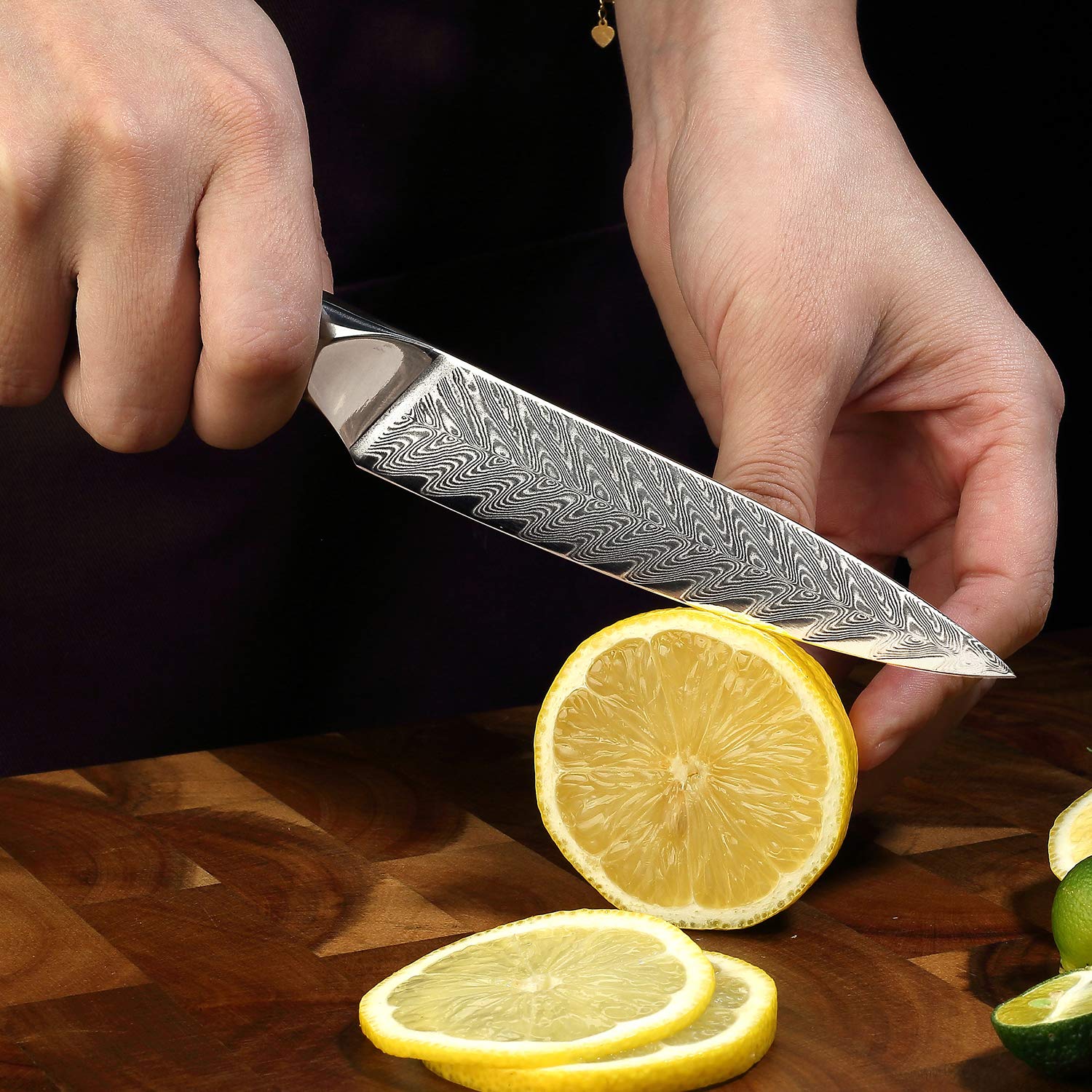 SIXILANG Knife Set, 3 PCS Professional Damascus Chef Knives, 67 Layer Japanese AUS10 Steel Core Forged Kitchen Knives, Well-Balanced Full Tang Handle Triple Rivet Handle - Black Gift Box