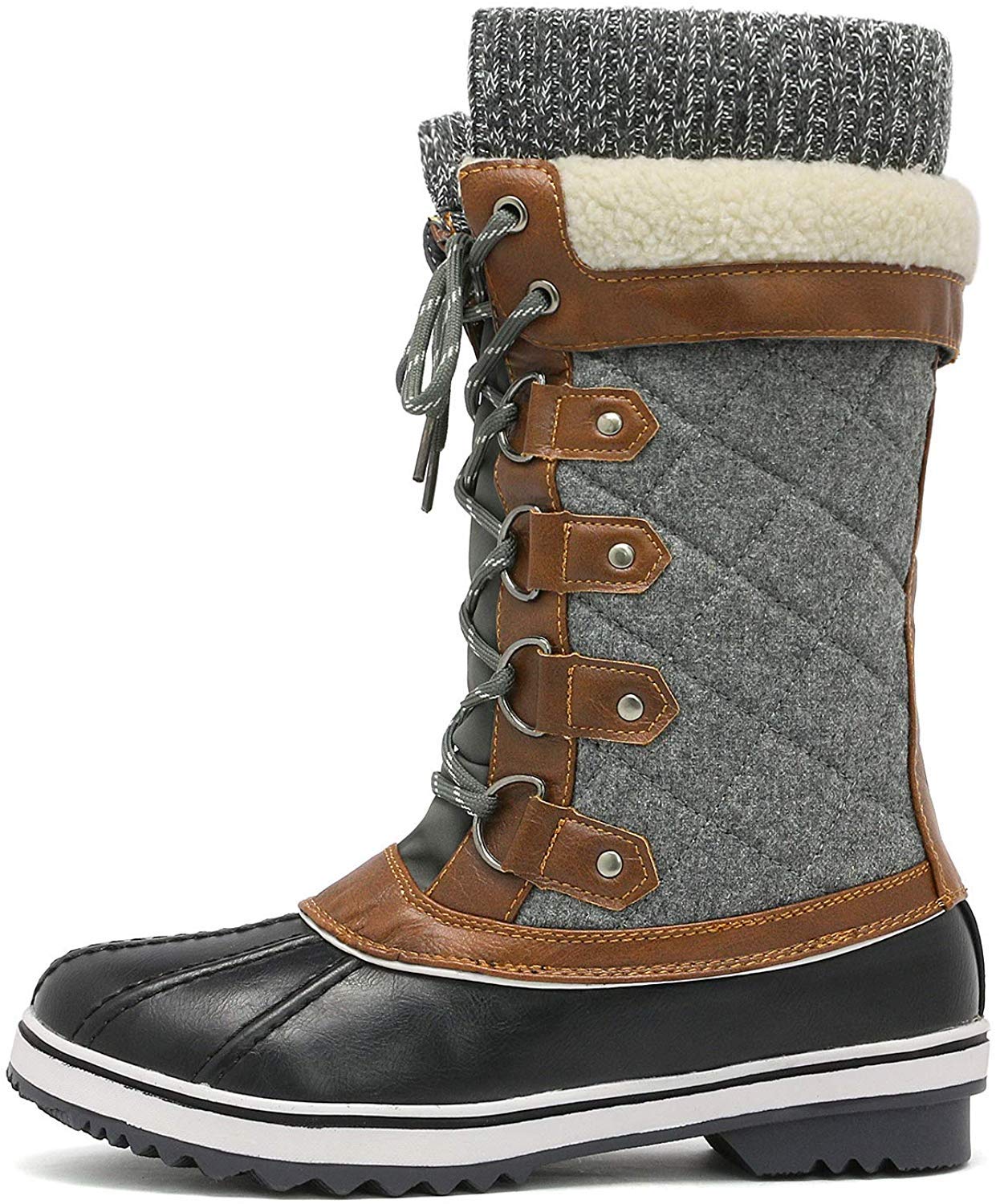 DREAM PAIRS Women's Monte_02 Black Grey Mid Calf WaterProof Winter Snow Boots Size 8 M US