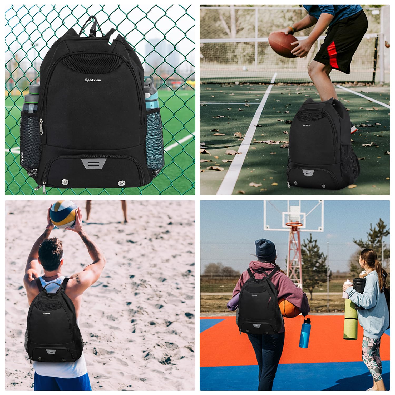 Drawstring Backpack, Soccer Basketball Backpack with Shoe & Ball Compartments and Wet Pocket Gym Bag Sackpack for Men Women, Grey