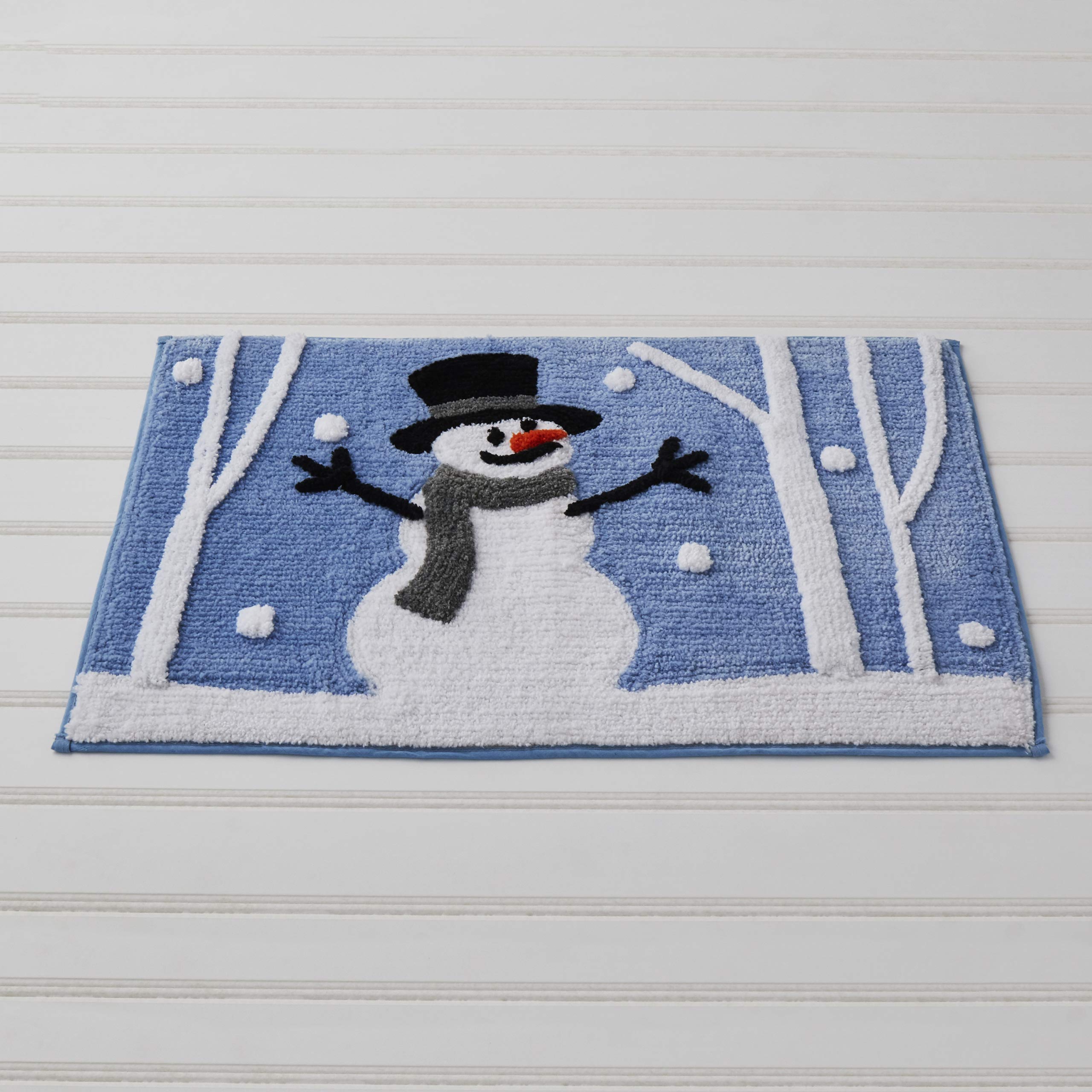 SKL Home Christmas Winter Friends Snowman Rug for Bath/Kitchen & Gift, Blue