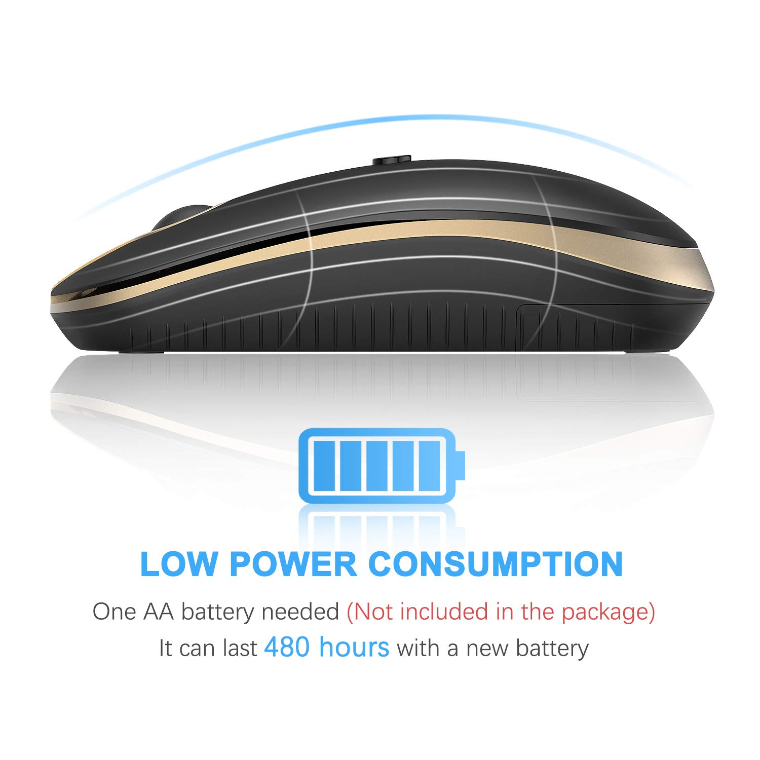 TechGarden Wireless Bluetooth Mouse, Dual Mode (Bluetooth 4.0 + USB) Silent Bluetooth Wireless Mouse with USB Nano Receiver, 3 DPI Levels for MacBook, Laptop, PC, Tablet - Black & Gold