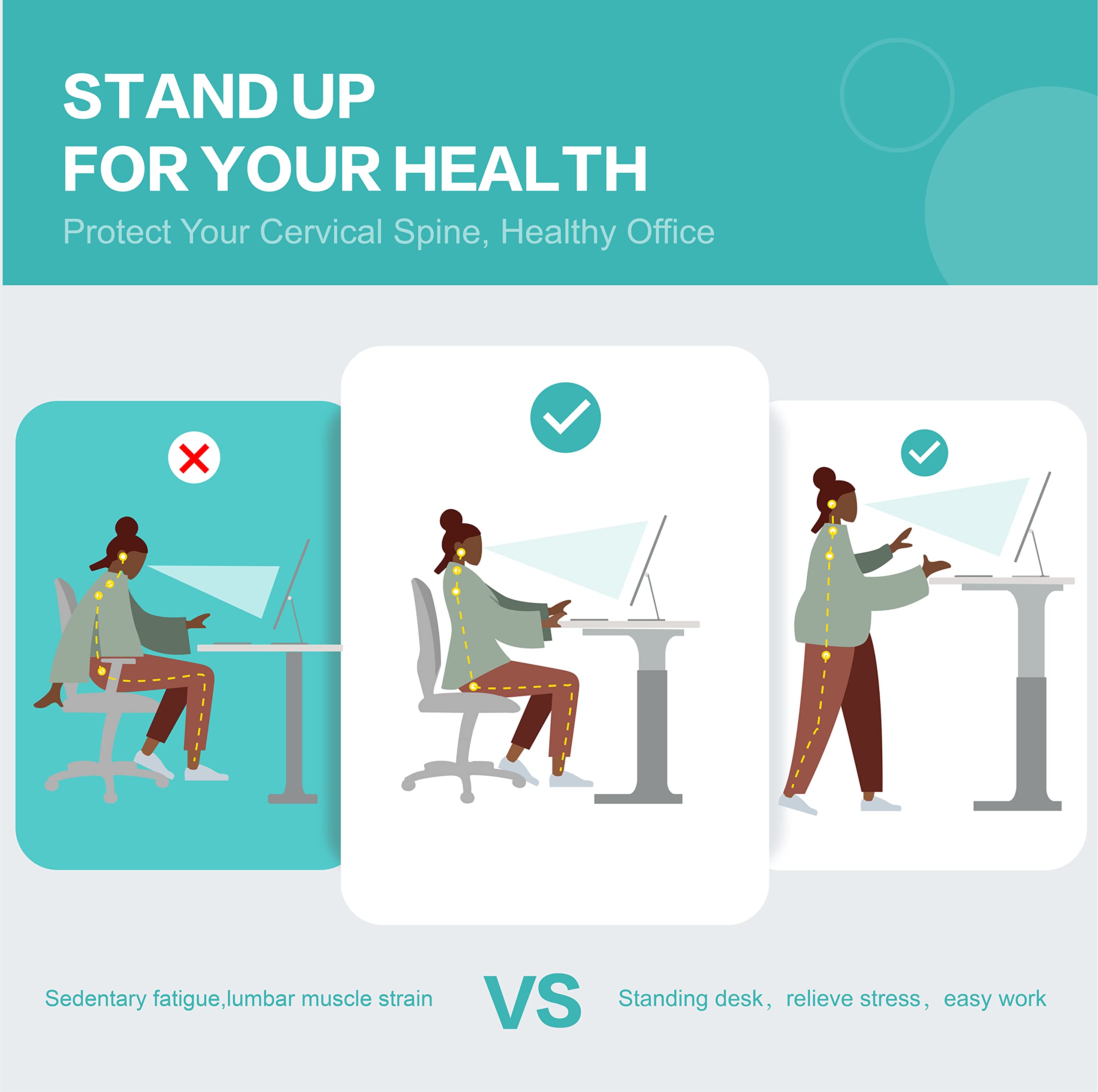 Fenge Height Adjustable Standing Desk- 43x24ββ Electric Stand Up Desk - Sit Stand Desk, Ultra-Quiet Motor, Home Office Workstation, Black