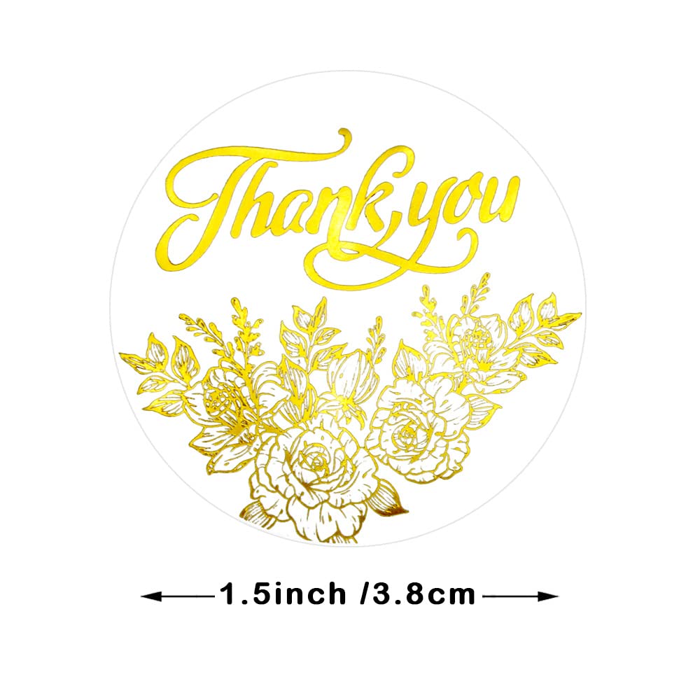 Gold Foil Thank You Stickers Roll for Small Business 500 Pcs Round Clear Wedding Stickers 2 Designs Glitter Flowers Seal Stickers Labels 1.5 Inch