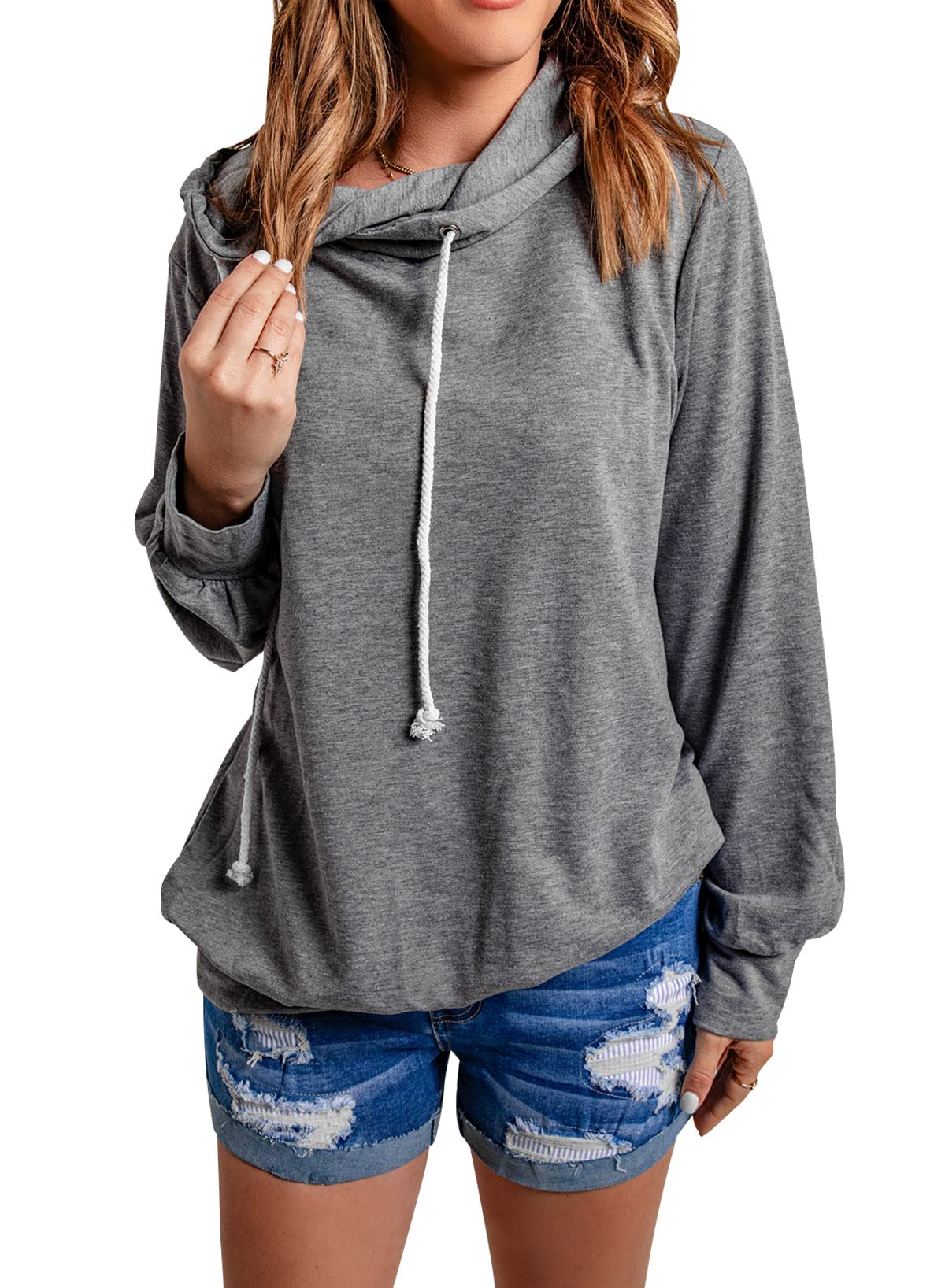 Dearlove Womens Casual Long Sleeve Drawstring Hoodies Sweatshirt Solid Color Comfy Loose Pullover Tops with Kangaroo Pockets Gray X-Large