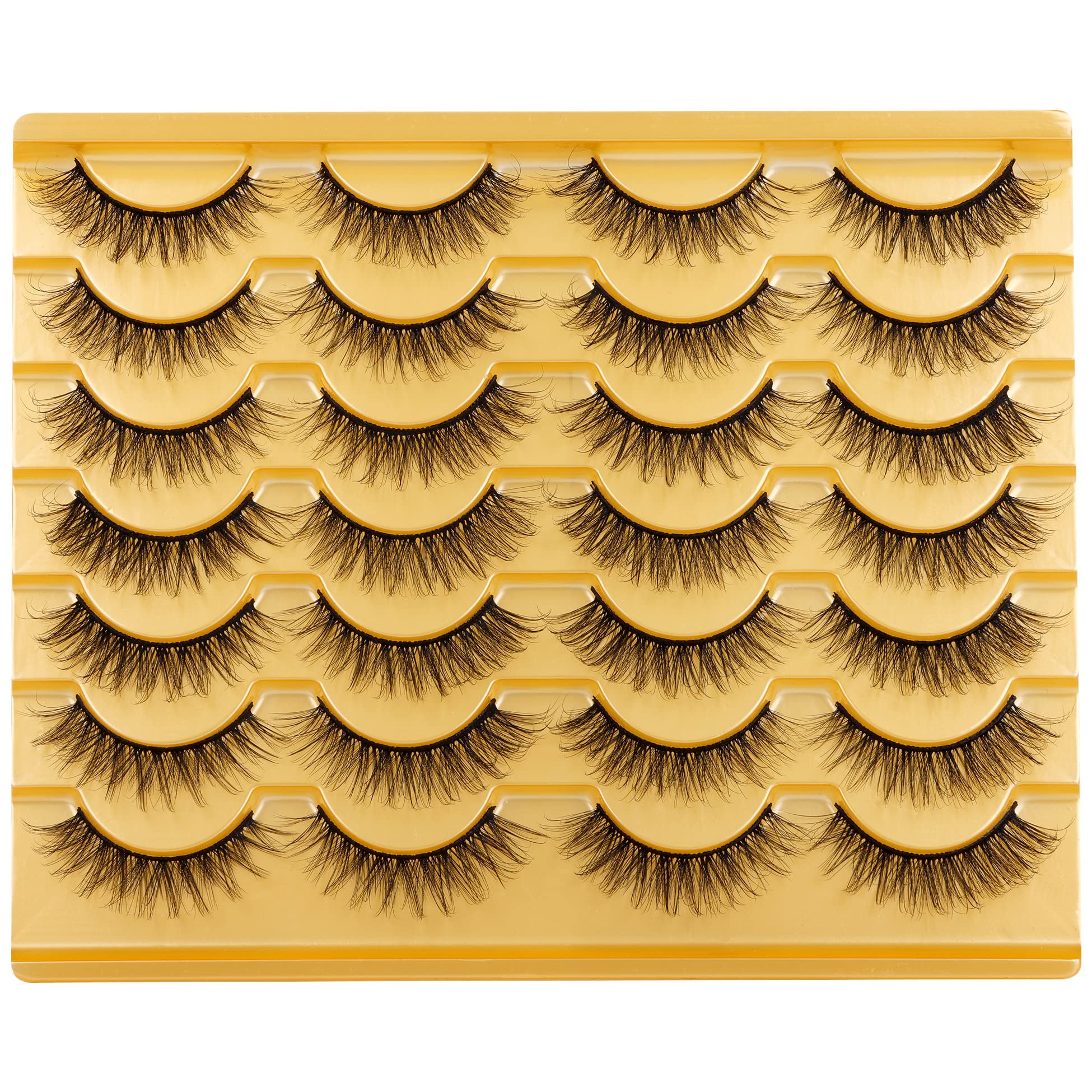 False Eyelashes Natural Look 12mm Fluffy Lashes Wispy Faux Mink Eyelashes 3D Volume Cat Eye Lashes Pack by Zegaine 14 Pairs