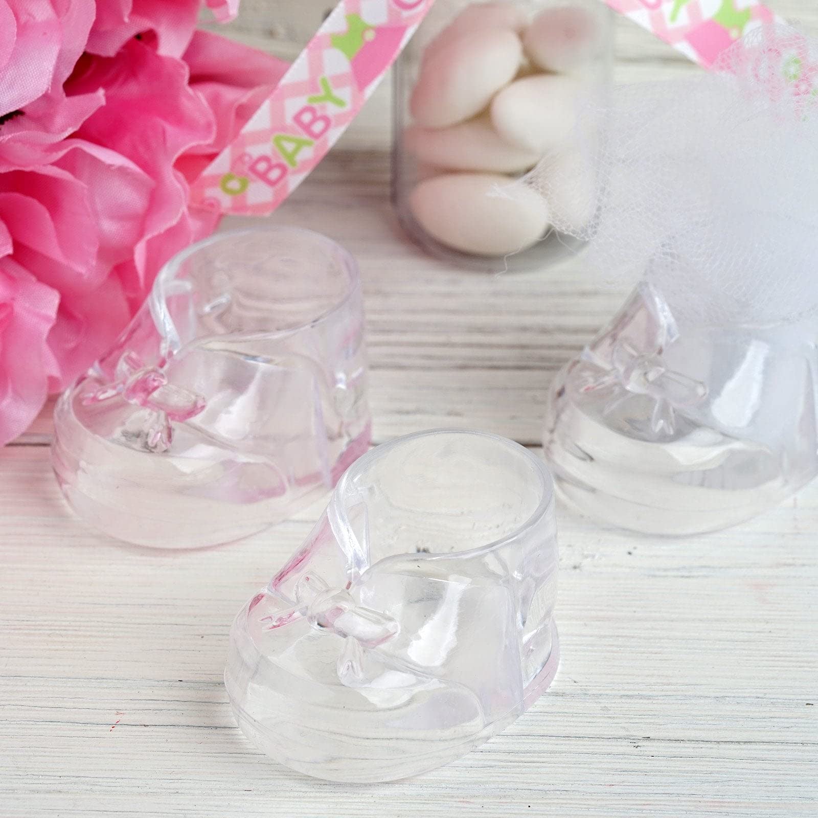 Efavormart 12 Pack Clear Fillable Baby Booties Shower Party Favor Gift