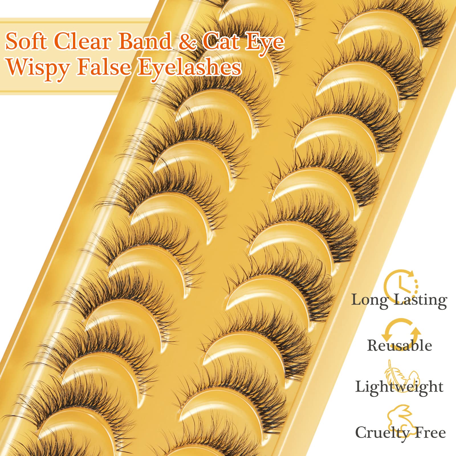 False Eyelashes Natural Wispy Lashes Cat Eye zanlufly Clear Band 3D Lashes that Look Like Extensions Soft Handmade Fake Eyelashes Lashes Pack