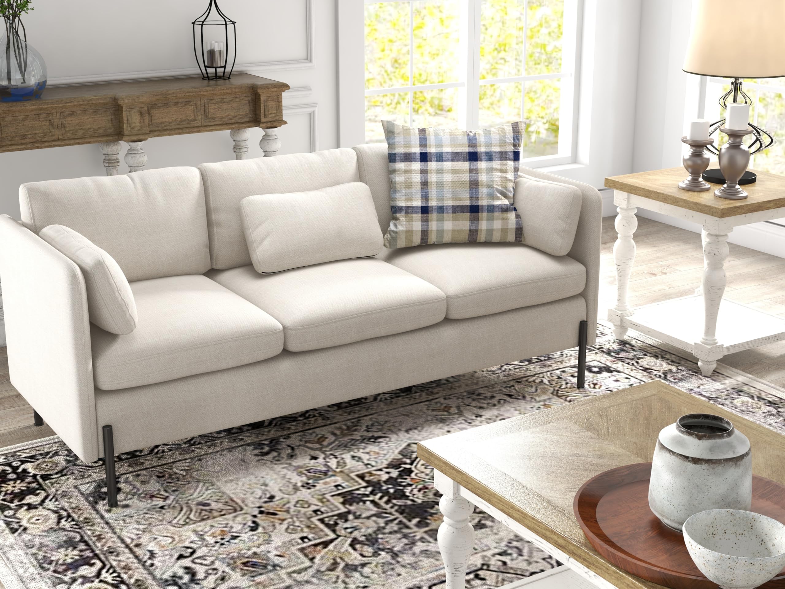 LINLUX Living Room Sectional Sofa Set, Modern Couches for Living Room, 2 Pcs Sofa & Loveseat Sets, Soft Linen Couch, Beige