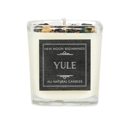 Yule Candle by New Moon Beginnings - Winter Holiday Candles - Herb & Crystal Candles - Soy Candle - Winter Solstice Candles