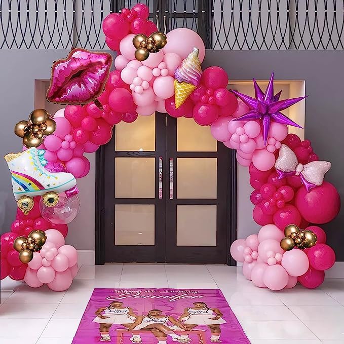 Formulen Pink Balloon Garland Arch Kit, Hot Pink Rose Gold Metallic Balloons Theme Party Girl Birthday Bridal Baby Shower Mother's Day Princess Theme Party Background Decorations Supplies