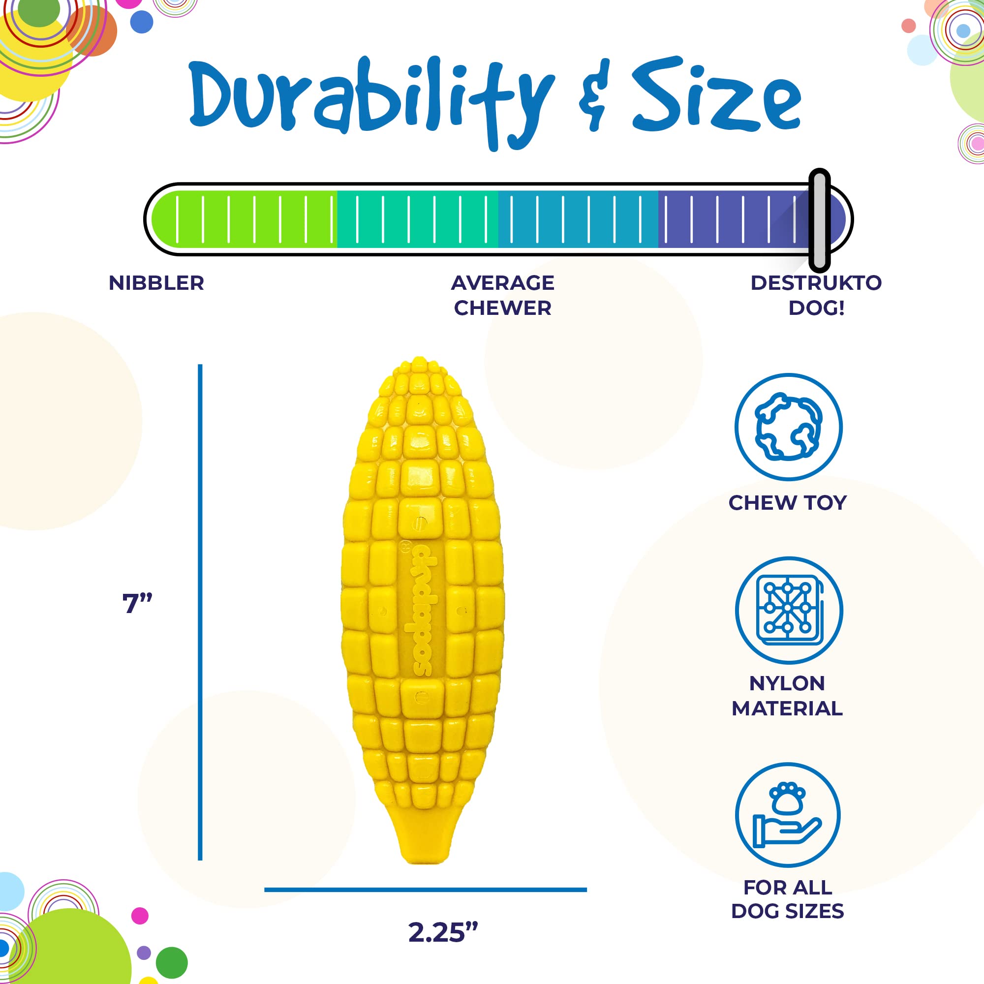 SodaPup Corn on The Cob β Durable Dog Chew Toy Made in USA from Non-Toxic, Pet Safe, Food Safe Nylon Material for Mental Stimulation, Clean Teeth, Fresh Breath, Problem Chewing, Calming Nerves & More