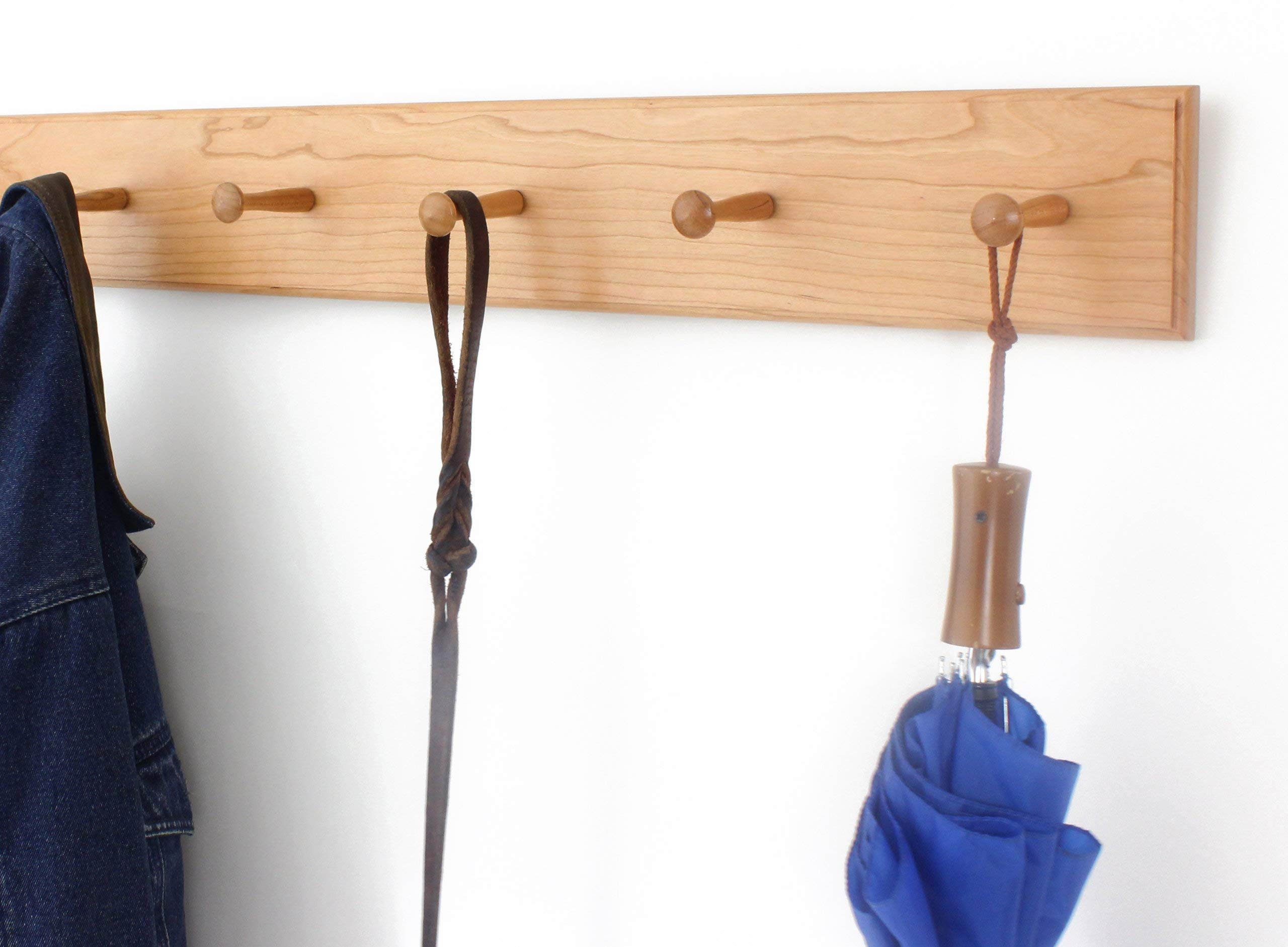 Solid Cherry Shaker Peg Rack 3.5" or 4.5" Extra Wide 23 to 59 Inches Long With 3 to 10 Pegs - 100% Made in the USA