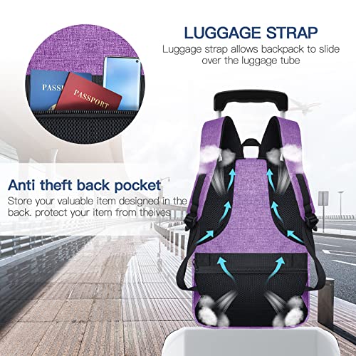 LCKPENG Large Backpack, Travel Laptop Backpack with USB Charging Port, Travel Backpack with 17.3 Inch Laptop Compartment for Women, Business Travel Computer Flight Approved Carry on Backpack, Purple