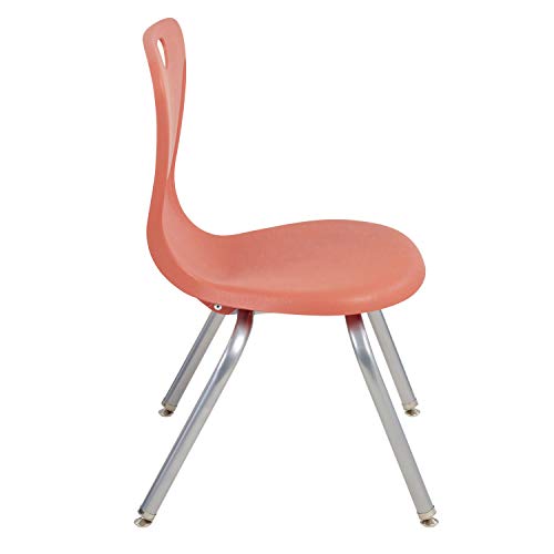 FDP 16" Contour School Stacking Student Chair, Ergonomic Molded Seat Shell with Powder Coated Silver Frame and Swivel Leg Glides; for in-Home Learning or Classroom - Tangerine (4-Pack)
