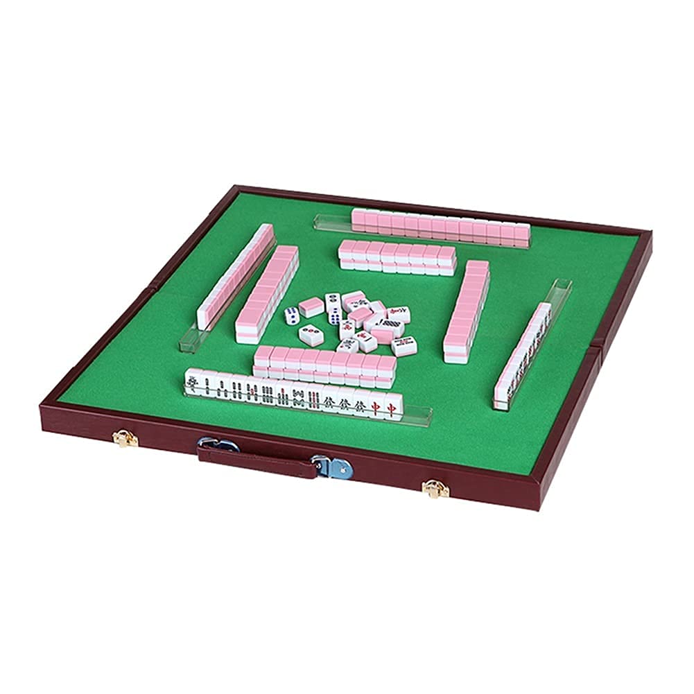 inBEKEA Mahjong Sets Chinese Chinese Mahjong Game Set with Foldable Table, Mah Jongg Set Full Size for Chinese Style Game Play, Pink Mah Jongg Set