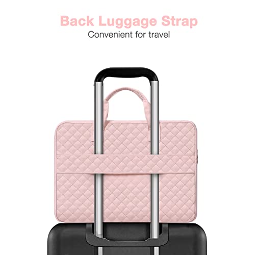 MOSISO 360 Protective Laptop Sleeve Compatible with MacBook Air/Pro, 13-13.3 inch Notebook,Compatible with MacBook Pro 14 inch 2023-2021 M2 M1, Square Quilted Bag with 2 Pockets&Handle&Belt,Chalk Pink