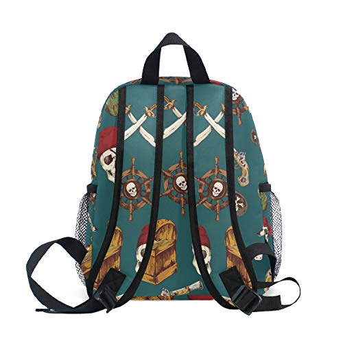 Pirates Seamless Pattern Kids Backpack Preschool Bag Toddler Backpack with Detachable Chest Clip for Boys Girls