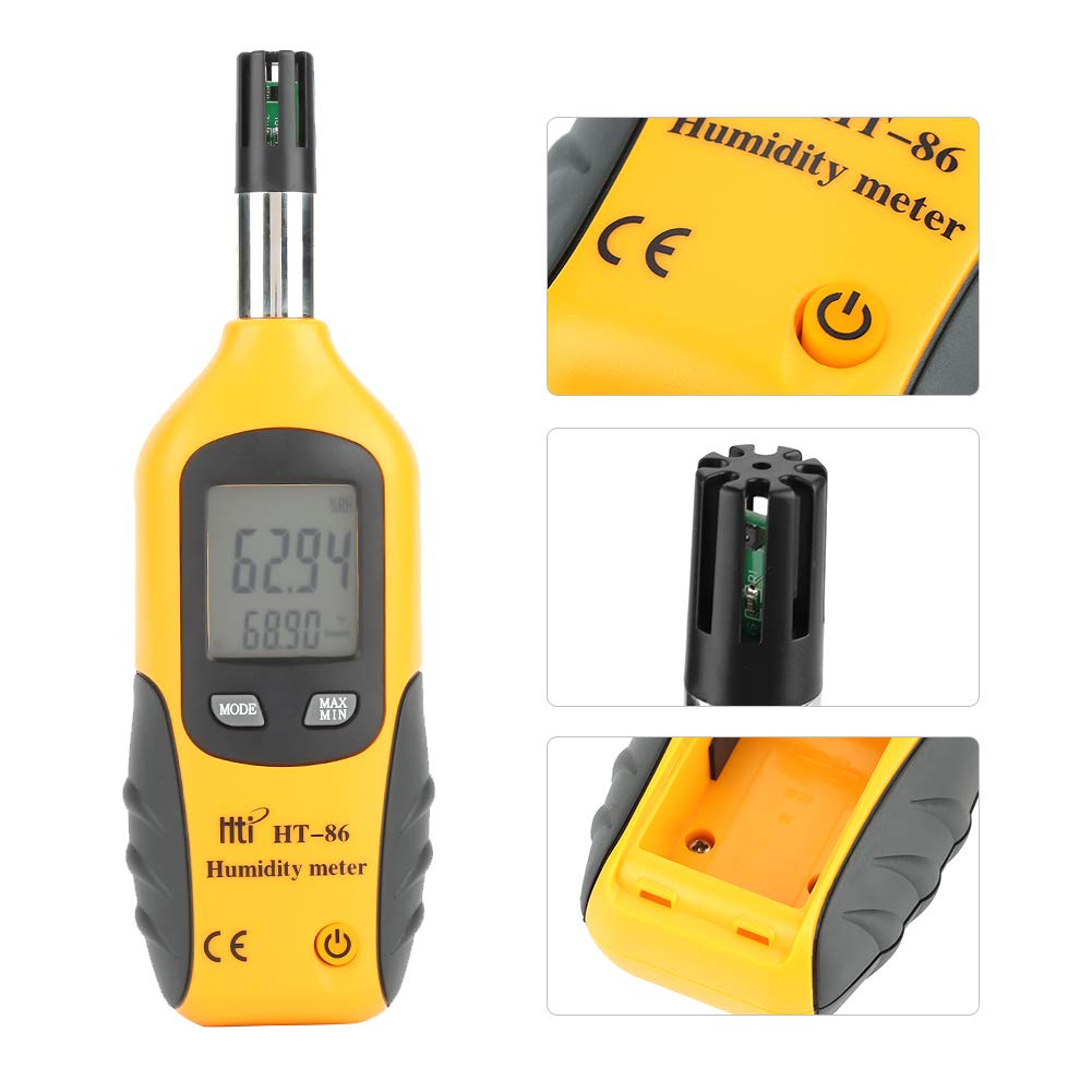 Digital Humidity Thermometer, HT-86 Handheld Bulb/Dew Point Temperature Meter LCD Display Humidity Monitor for Indoor & Outdoor Use