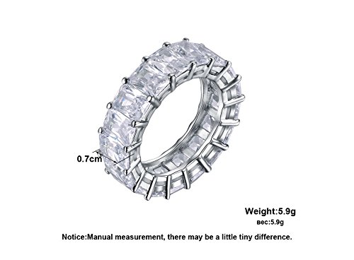 Emerald Cut Eternity Wedding Band Ring for Women by Ginger Lyne Cubic Zirconia Sterling Silver Bridal Jewelry Size 9