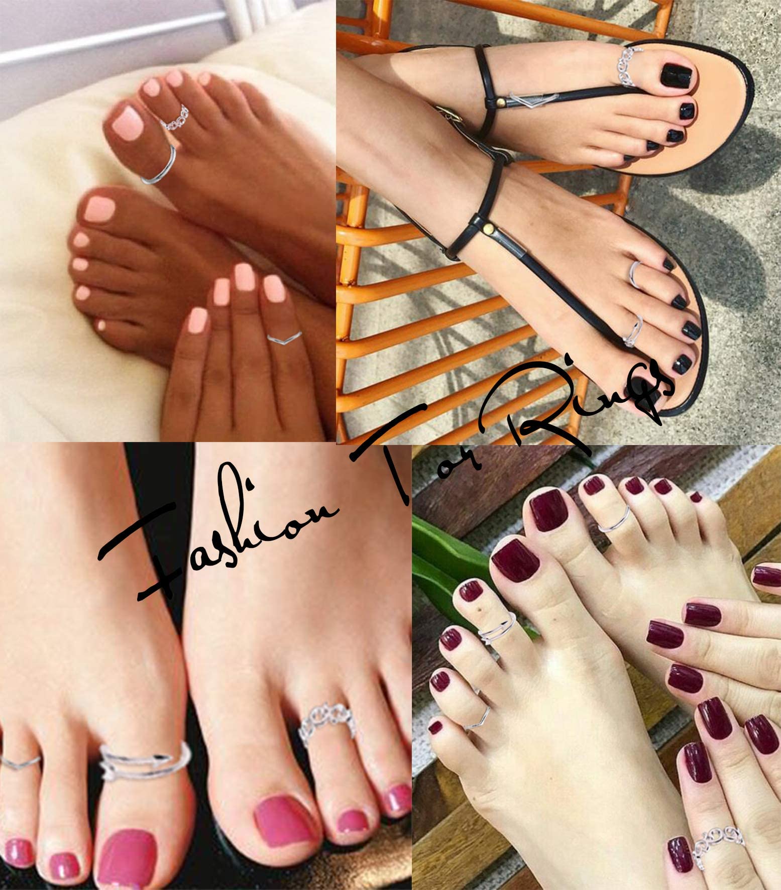 FIBO STEEL 4 Pcs Open Toe Rings for Women Arrow Tail Band Toe Ring Adjustable