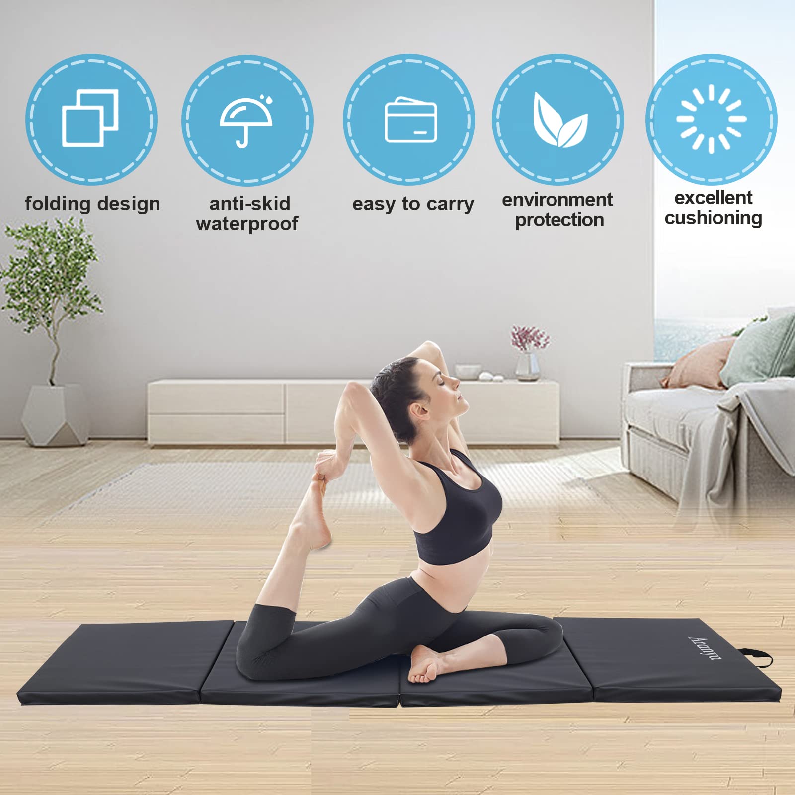 Heavy Duty Folding Mat,2 Inch Thick Gymnastics Mat,Gymnastics Mat Gym Mat Tumbling Mat ,Tri and Four Fold Mat Non Slip Mats with Carrying Handles Yoga Aerobics Workout Training black