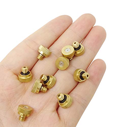 Honbay 10PCS Brass Misting Nozzle, Low Pressure Atomizing Mist Nozzle, 10/24 UNC 0.4 mm Orifice Replacement Heads for Greenhouse Landscaping and Outdoor Cooling System