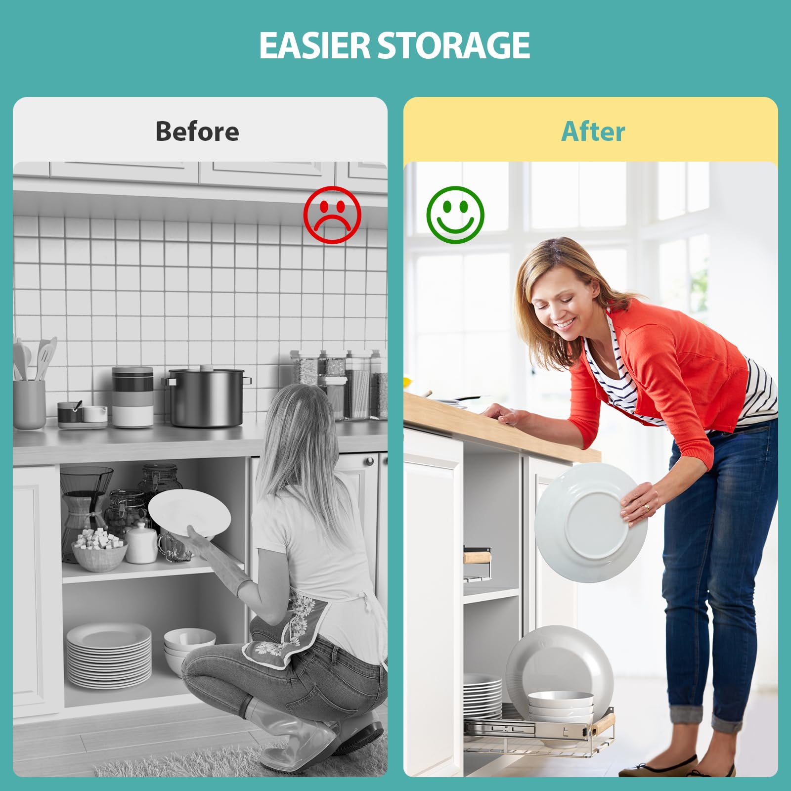 FESDOS Roll-Out Extendable Sliding Basket Pull-Out Cabinet Organizer Slide Out Pantry Shelves Cabinet Shelves for Kitchen, Under Sink, Bathroom, Wardrobe, Opening Size Required 12.3"-18.1", Set of 2