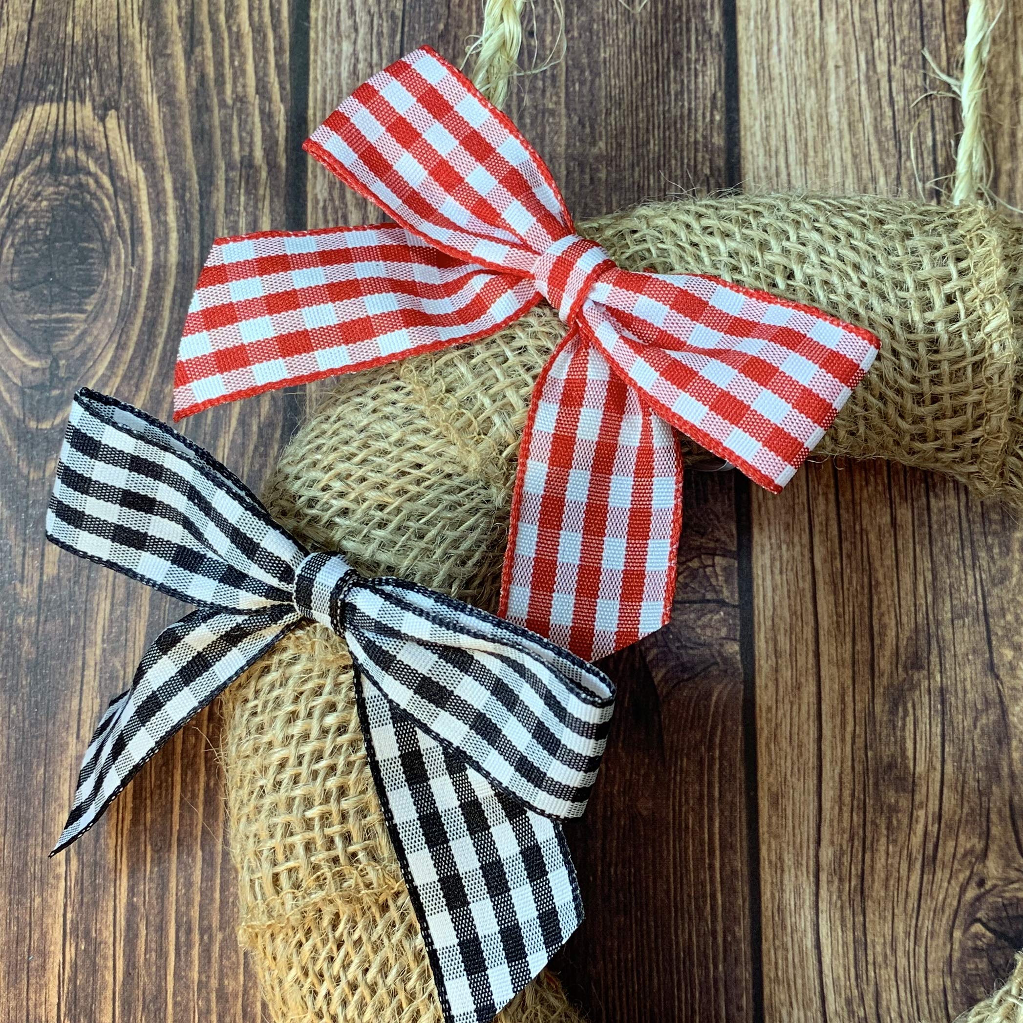 Red & White Gingham Pre-Tied Bows - 3" Wide, Set of 12, Buffalo Check, Plaid Gift Basket Decor, Wedding Embellishments, Party Favors, Birthday, Fall, Christmas, Valentine's Day