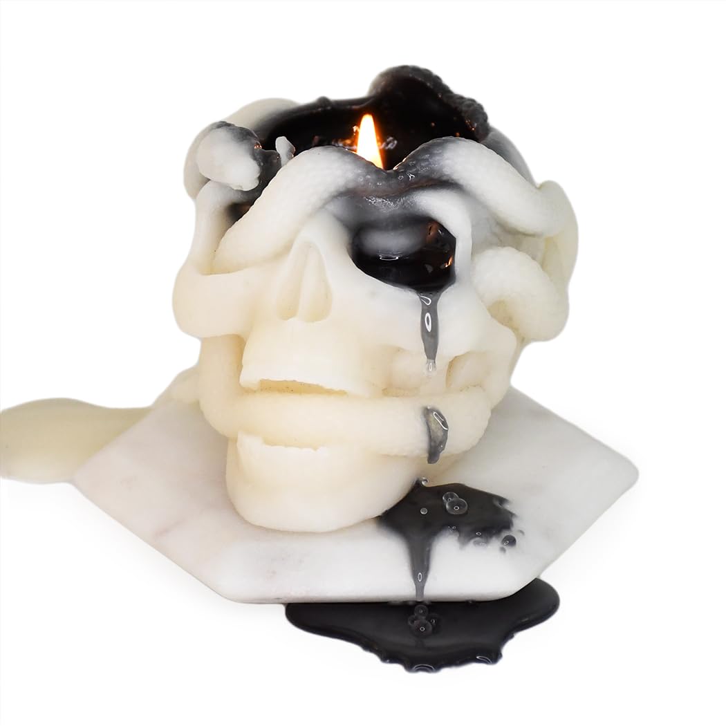 Scary Bleeding Skull Pillar - Color Changing Skull Pillar Candle (Black) - Bleeding Skull Pillar - Unscented - Boo Basket - Emo Gifts - Gothic Christmas Gifts for Women