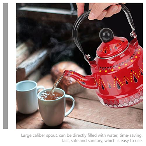 LUOZZY Enamel Tea Pot Thicken Tea Kettle Vintage Water Coffee Tea Kettle Pot for Stovetop - 1.7L Red