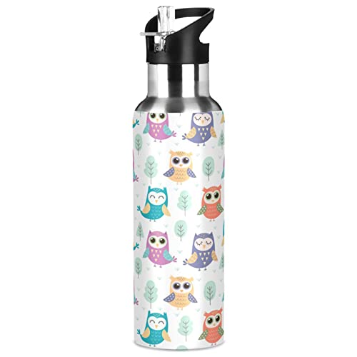 xigua 32oz Double leak Proof layer Insulated Keep Warm,Cute Happy Owls Stainless Steel Water Bottle with Straw for Sports and Travel#3