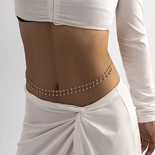 Gold Sequin Waist Chain Bikini Body Layered Belly Chain Summer Beach Body Jewelry Chain for Women