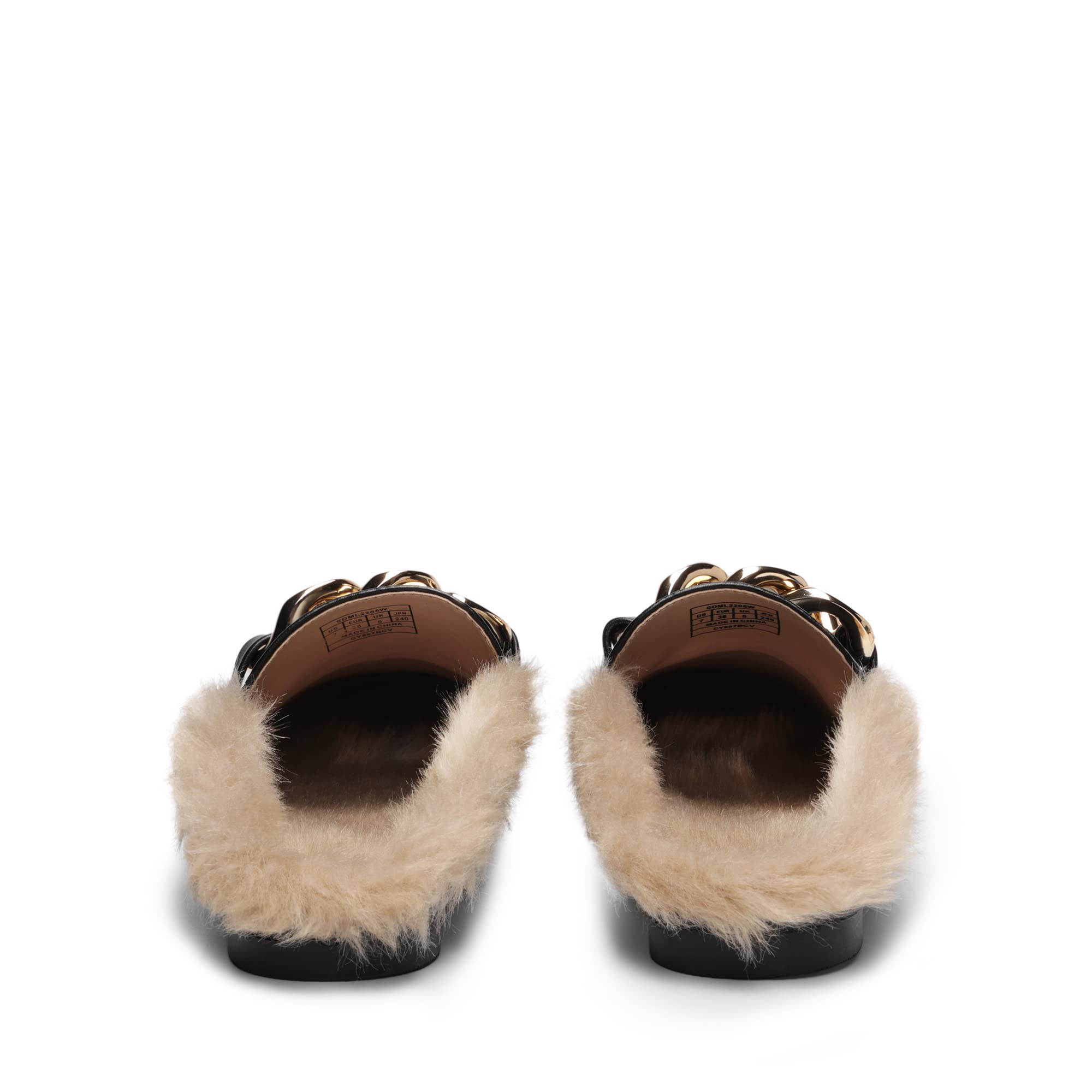 DREAM PAIRS Mules for Women Flats Shoes Comfortable Slip on Closed Toe Slides Loafers with Chain Backless Women’s Mules,Size 8.5,BLACK-FUR,SDML2205W