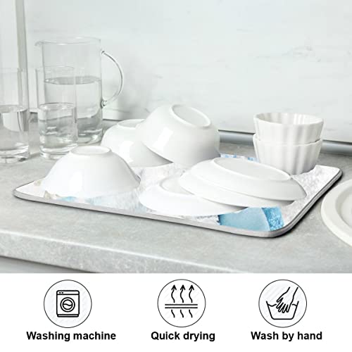 xigua Christmas Snowman Dish Drying Mat for Kitchen Counter,Texture Ultra Absorbent Reversible Microfiber Dishes Drying Rack Pad Heat-resistant Mats 16x18in