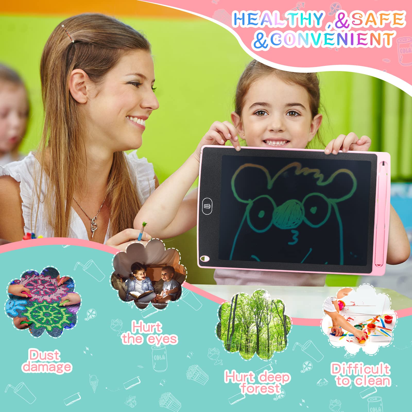 Zonon 4 Pcs LCD Writing Tablet for Kids 8.5 Inch Doodle Board Drawing Tablet Toddler Toys Gifts LCD Writing Board Electronic Erasable Reusable Writing Drawing Pad(Blue, Red, Green, Pink)